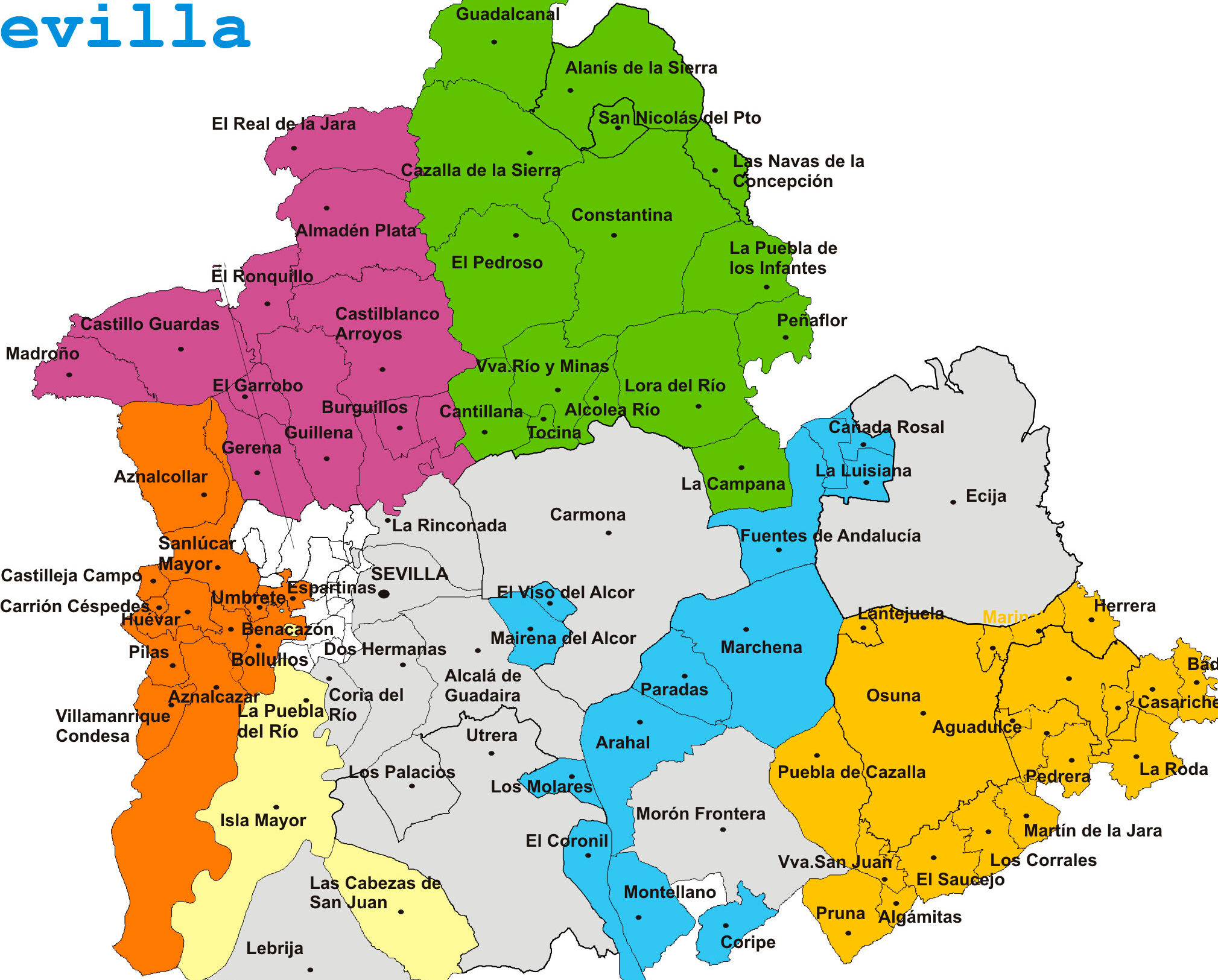 Pueblos de Sevilla por orden alfabético en 2025